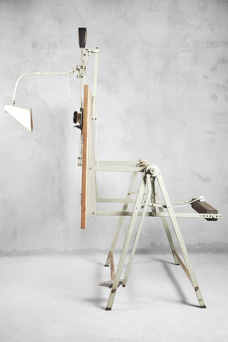 Dutch Industrial Drawing Table with Lamp and Drafting Machine by ...