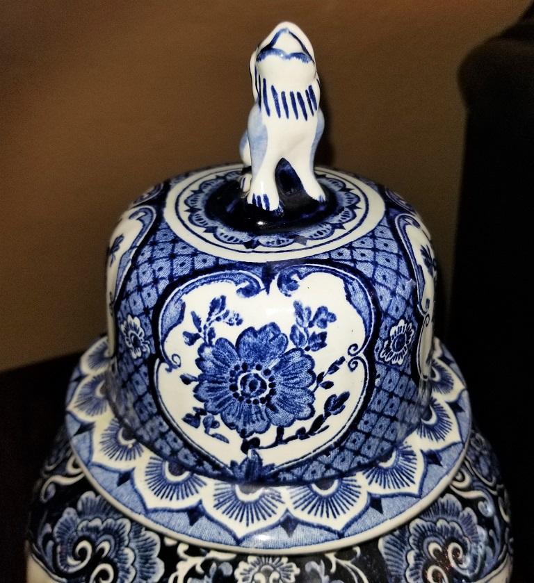 Dutch Large Boch Delft Foo Dog Royal Sphinx Lidded Vase or Urn at ...