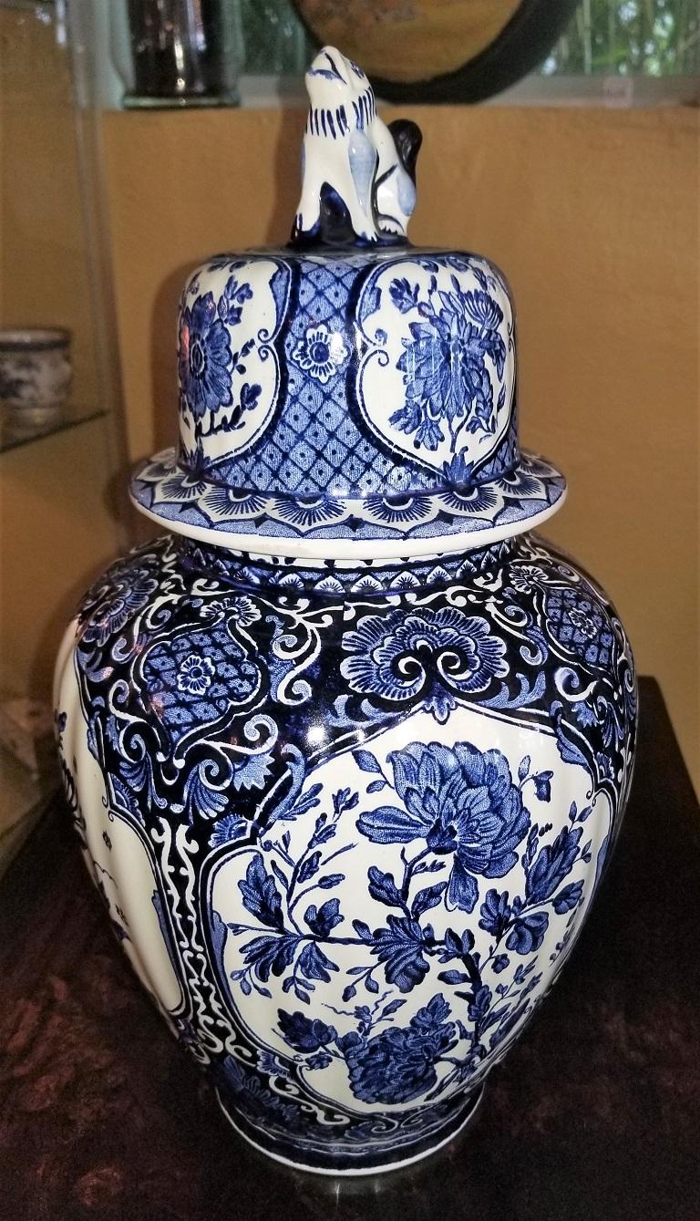 Dutch Large Boch Delft Foo Dog Royal Sphinx Lidded Vase or Urn at ...