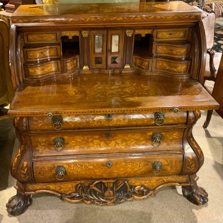 Dutch Marquetry Inlaid Cylinder Desk/Bureau 18 Th Century, Bombe’ Chest ...