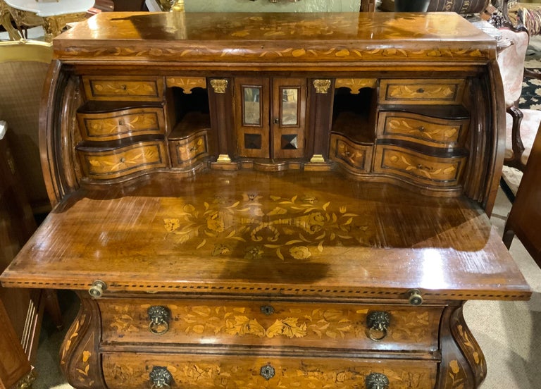 Dutch Marquetry Inlaid Cylinder Desk/Bureau 18 Th Century, Bombe’ Chest ...