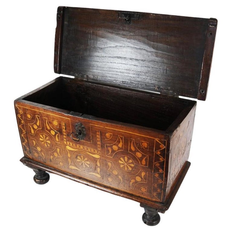 Dutch Marquetry Inlaid Small Storage Chest For Sale at 1stDibs