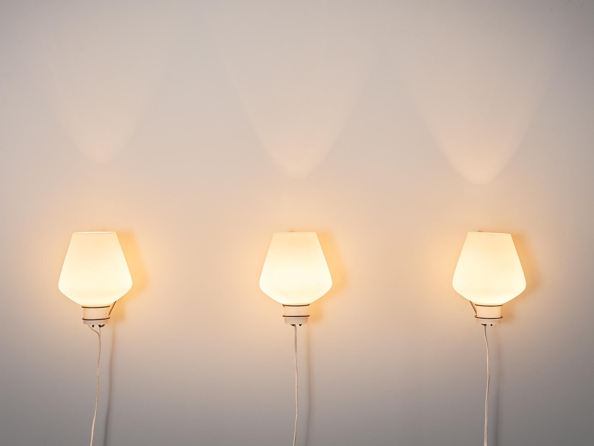 Dutch Midcentury Wall Light in Opaline Glass and Metal For Sale at 1stDibs