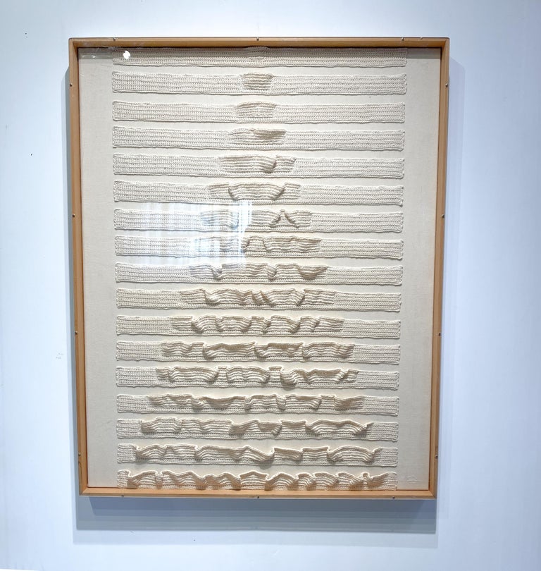Dutch Minimalist / Zero Textile Woven Lines Artwork in White Fabric For ...