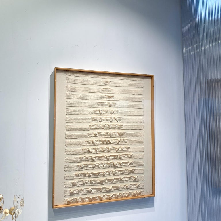 Dutch Minimalist / Zero Textile Woven Lines Artwork in White Fabric For ...