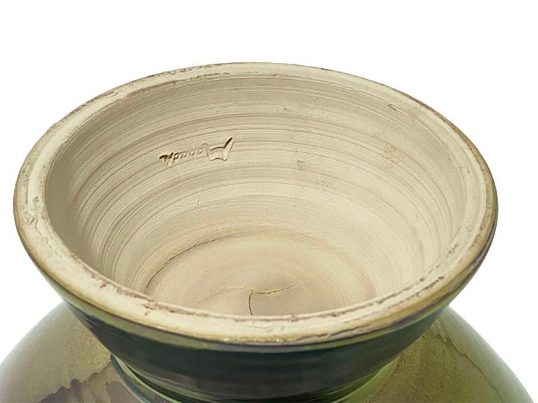 Dutch Mobach Ceramic Green Iridescent Glazed Tulip Vase For Sale at 1stDibs