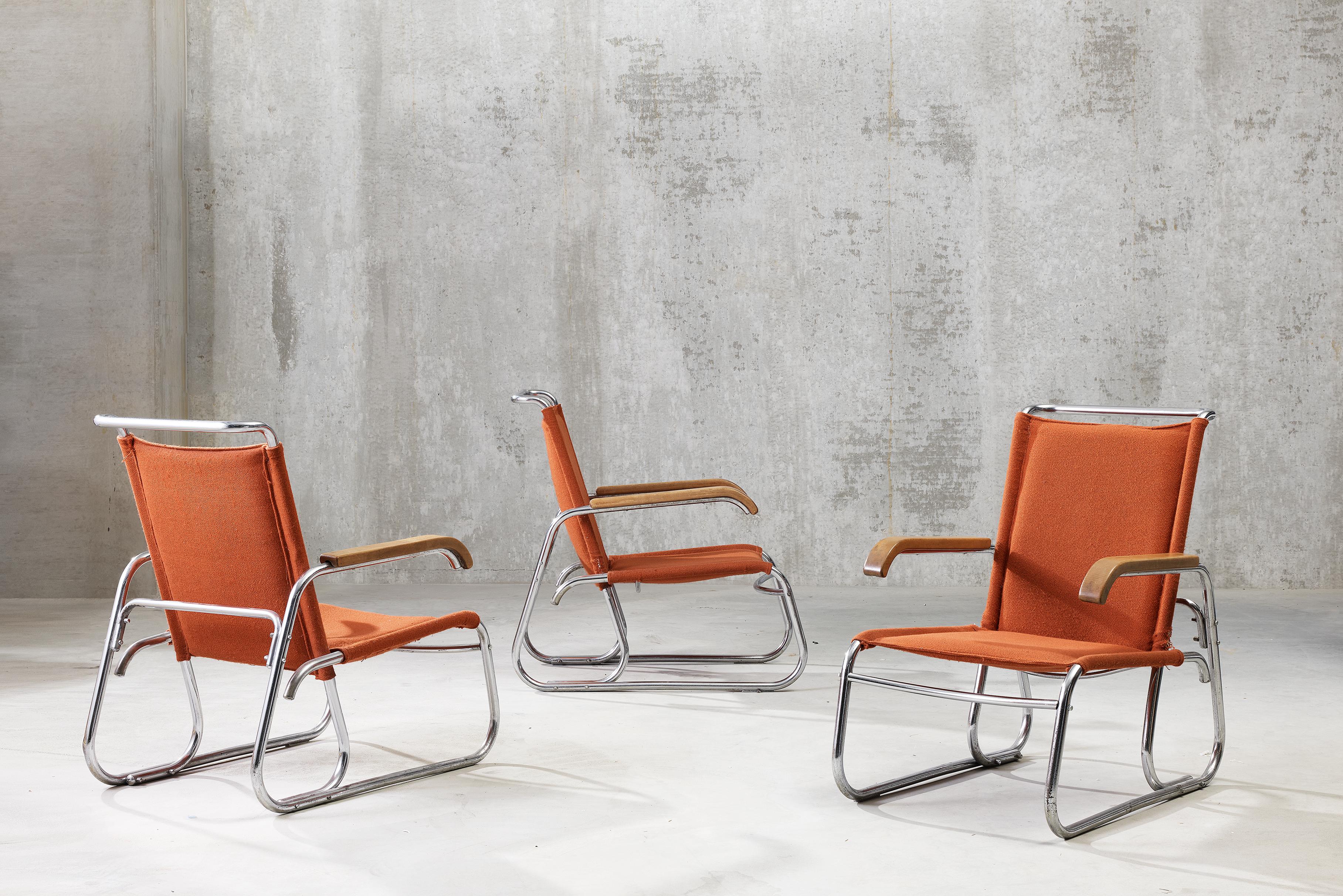 Dutch modernist tubular steel Armchairs in the manner of Marcel Breuer ...