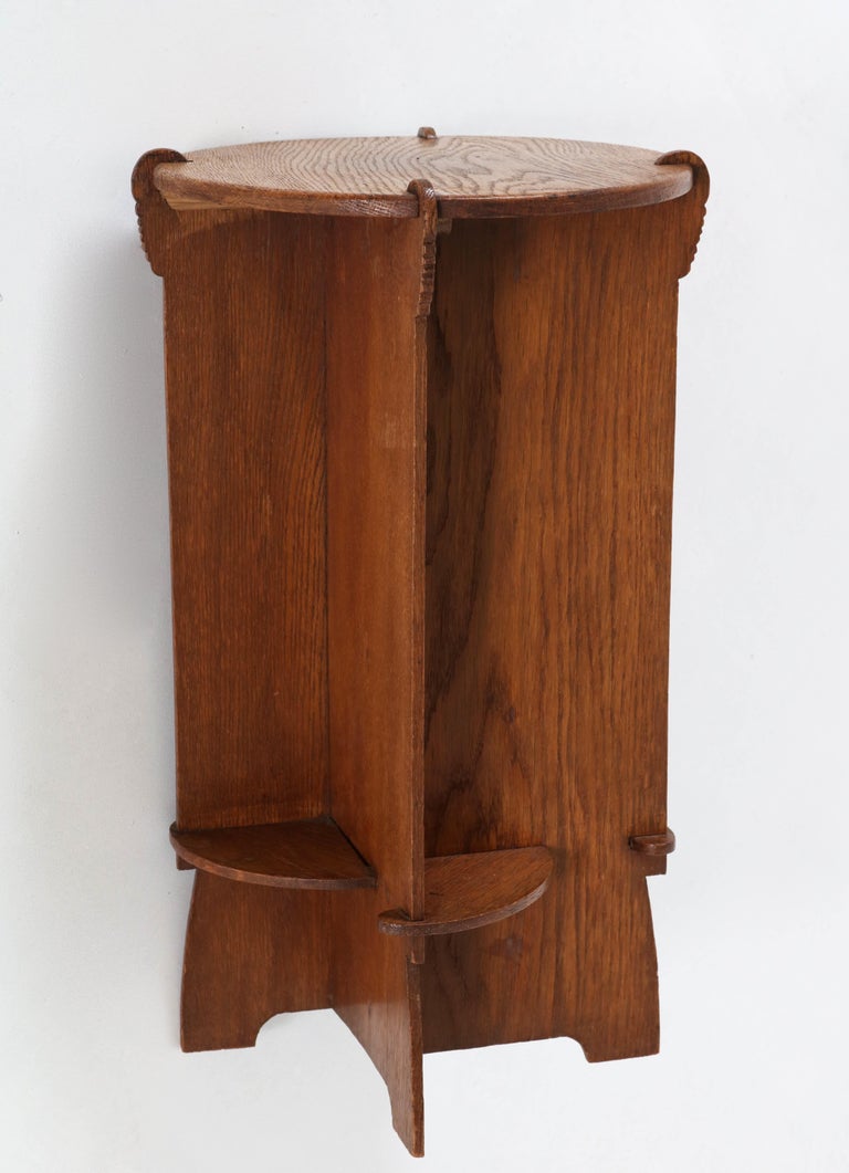 Dutch Oak Art Deco Amsterdam School Pedestal Table or Plant Stand ...