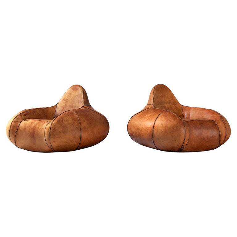 Dutch Pair of Lounge Chairs in Cognac Leather For Sale at 1stDibs