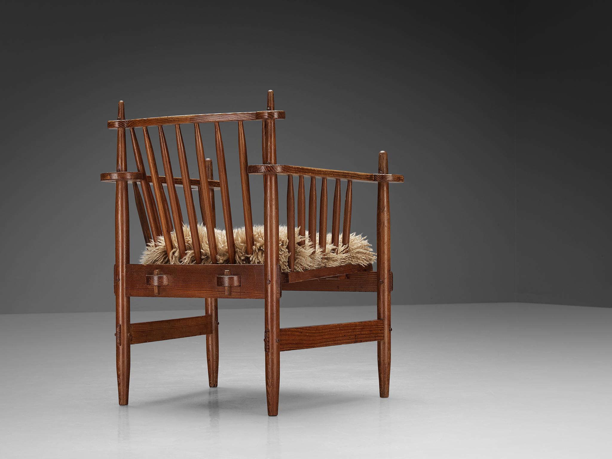 Dutch Pair of Rustic Armchairs in Solid Pine For Sale at 1stDibs