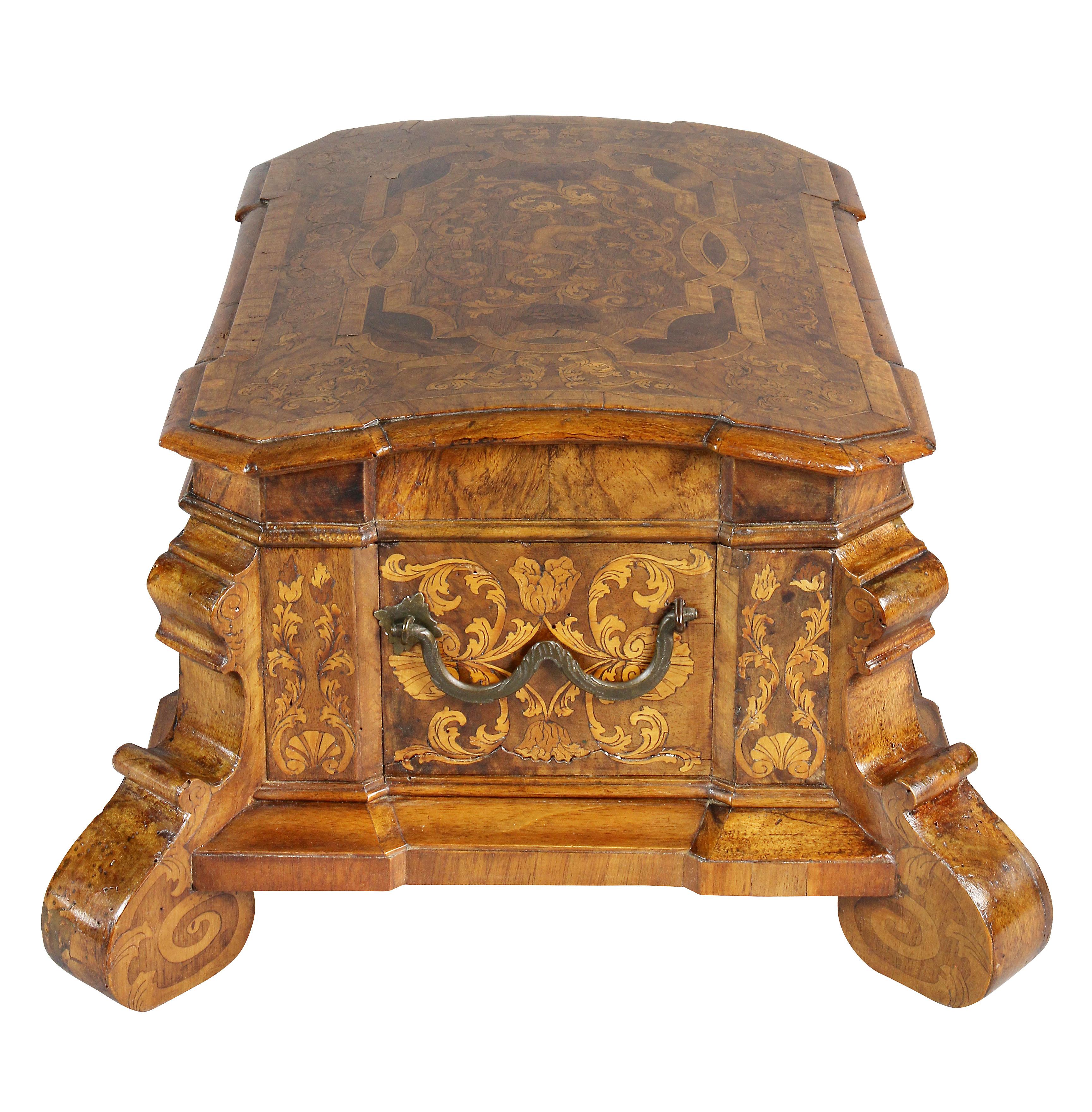 Dutch Rococo Walnut and Marquetry Document Box For Sale at 1stDibs