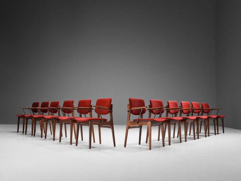 Dutch Set of Twelve Armchairs in Teak and Burgundy Upholstery For Sale ...