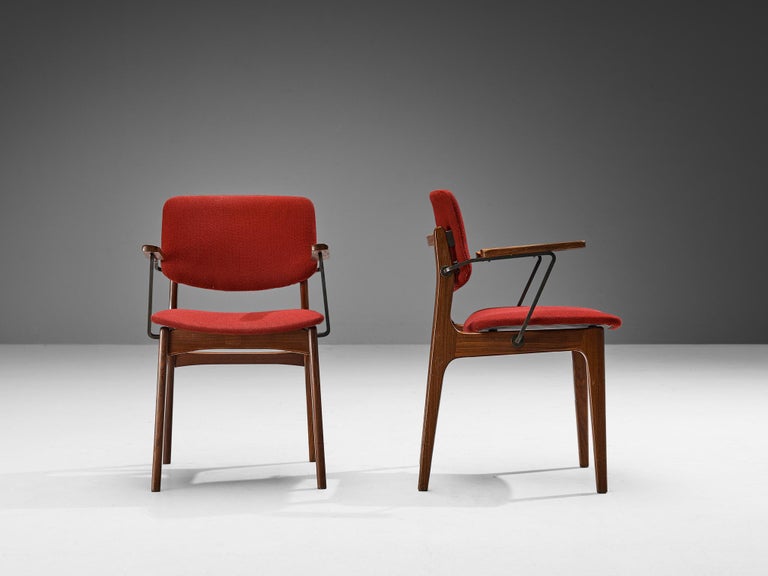 Dutch Set of Twelve Armchairs in Teak and Burgundy Upholstery For Sale ...