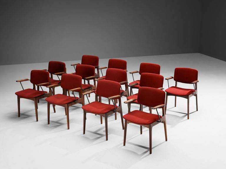 Dutch Set of Twelve Armchairs in Teak and Burgundy Upholstery For Sale ...