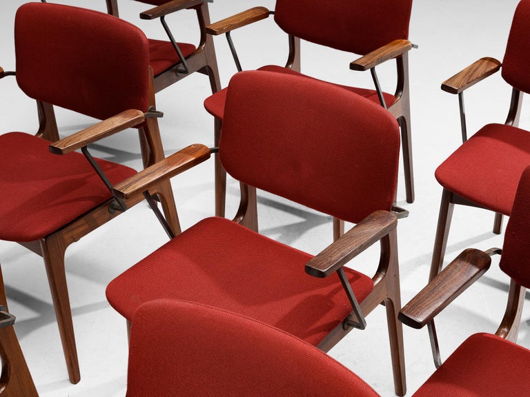 Dutch Set of Twelve Armchairs in Teak and Burgundy Upholstery For Sale ...