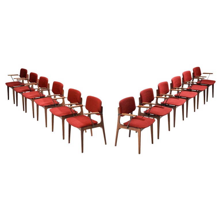 Dutch Set of Twelve Armchairs in Teak and Burgundy Upholstery For Sale ...