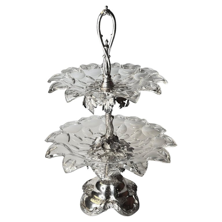 Dutch Silver and Cut Glass Dessert Stand by J.M. Van Kempen and Zoon ...