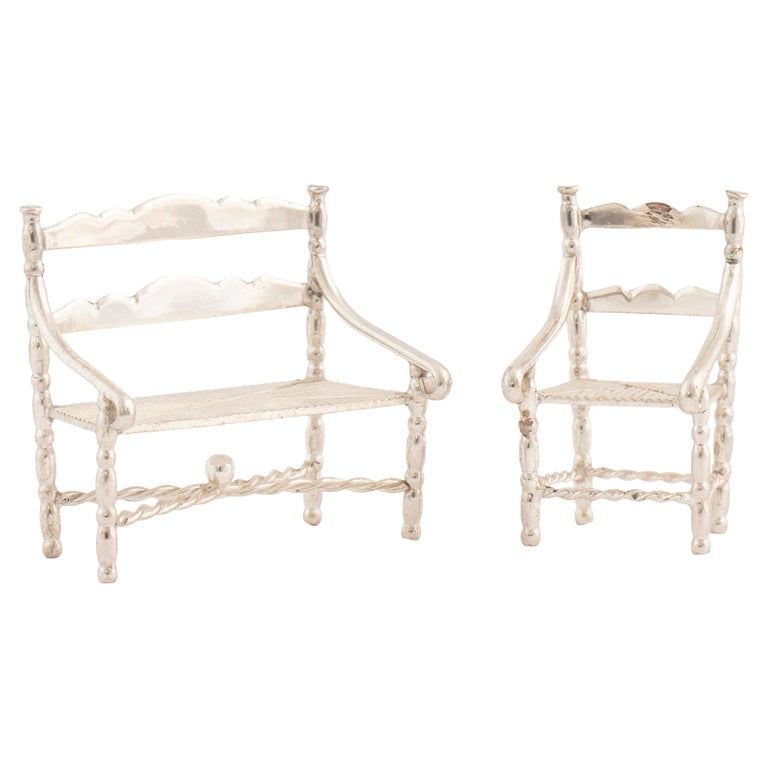 Dutch Silver Bench and Chair Miniatures for a Doll's House, Schoonhoven ...