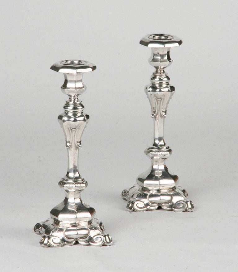 Dutch Silver Candlesticks, Amsterdam 1856, 2nd Grade Silver 835 at 1stDibs
