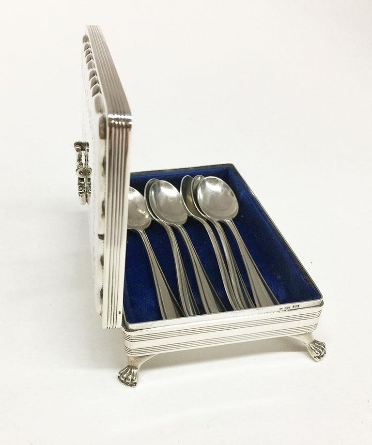 Dutch Silver Spoon Box in Biedermeier Style with Tea Spoons For Sale at ...