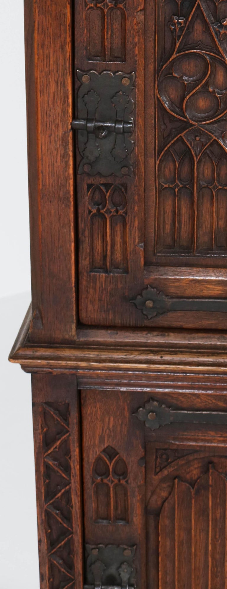 Dutch Solid Oak Gothic Revival Cabinet or Dry Bar, 1940s at 1stDibs