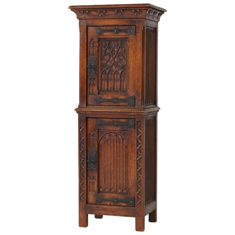 Dutch Solid Oak Gothic Revival Cabinet or Dry Bar, 1940s at 1stDibs