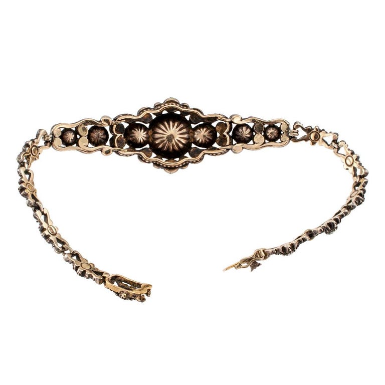 Dutch Victorian Rose Cut Diamond Bracelet Silver Gold at 1stDibs