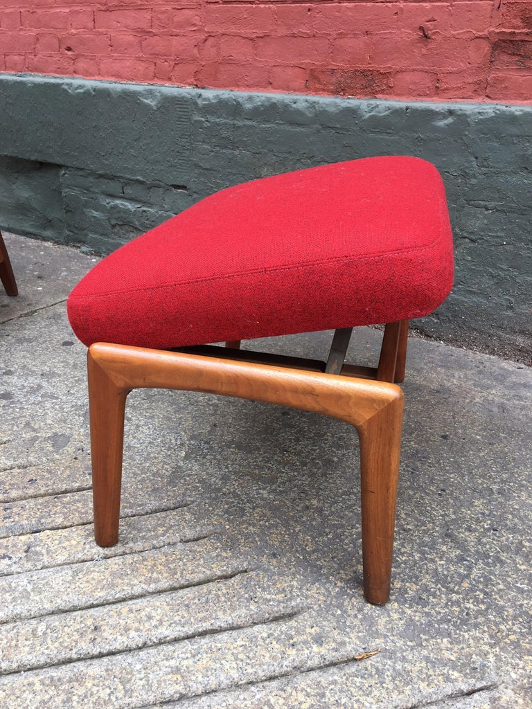 DUX Teak Lounge Chair/Recliner and Ottoman in Red Wool at 1stDibs