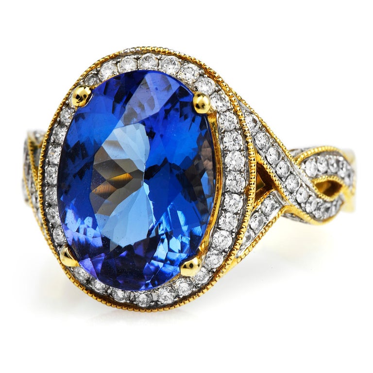 DYACH 5.56 Carat Fine Tanzanite Diamond 18K Gold Halo Cocktail Ring For ...