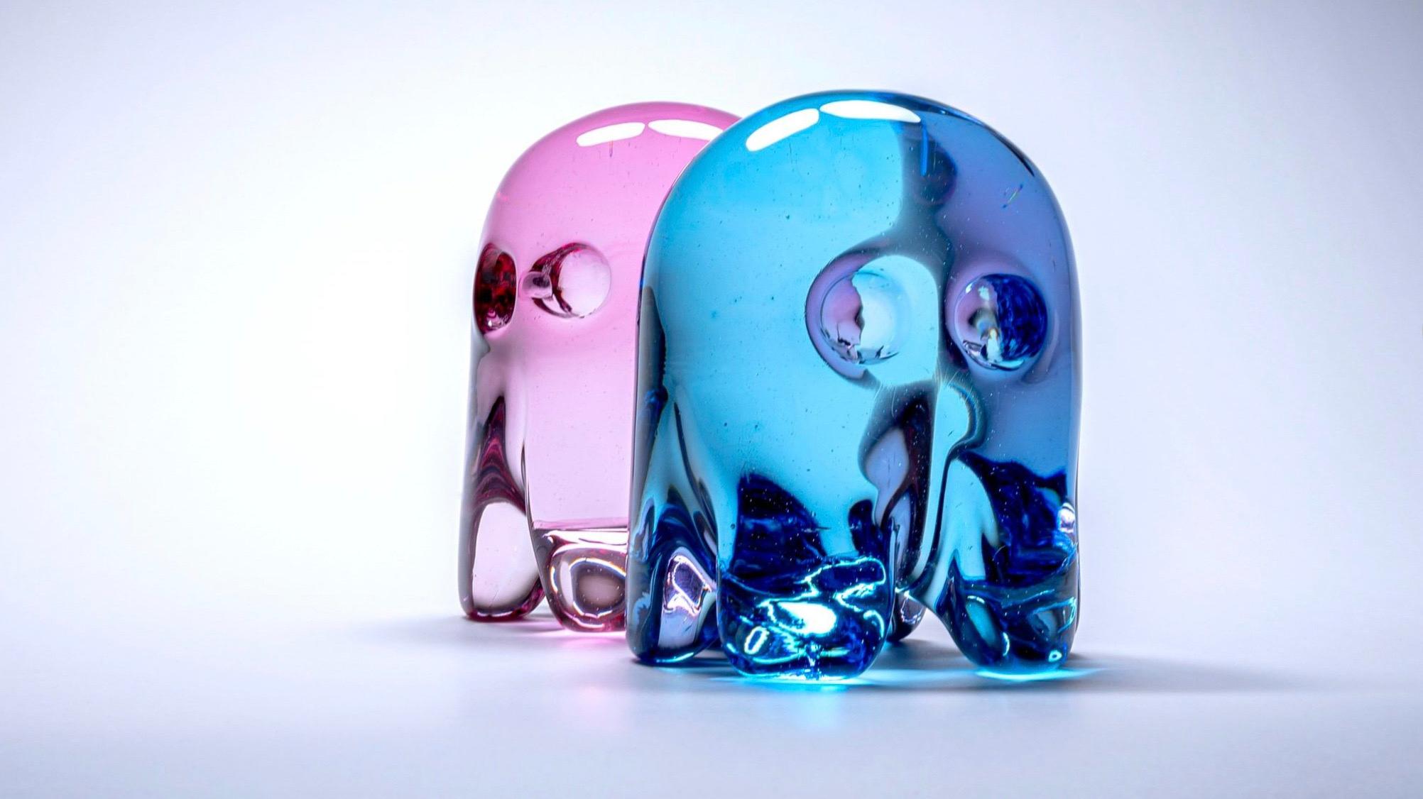Dylan Martinez - Pair of Small Pink and Blue Glass Pac-Man Ghost Glass ...
