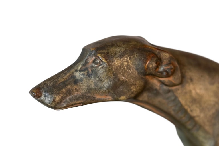 Dynamic Bronze Greyhound Sculpture with Vintage Patina on a Portor ...