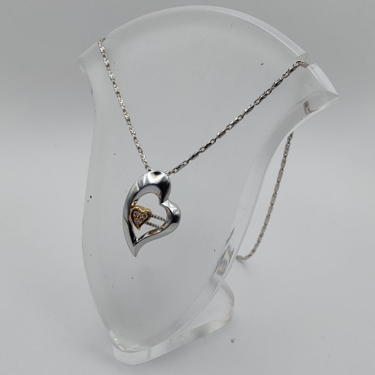 Dynamic Heart Diamond Pendant in 18K White and Yellow Gold For Sale at ...