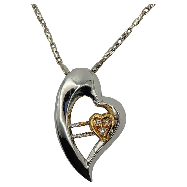 Dynamic Heart Diamond Pendant in 18K White and Yellow Gold For Sale at ...