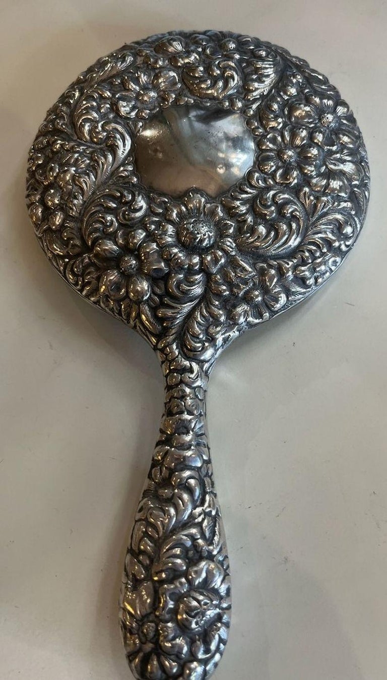E. 20thc Sterling Silver Beveled Mirror American Hand Mirror For Sale ...