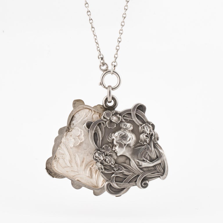 French Art Nouveau E.Dropsy Sterling Silver Pendant Locket on Longuard ...
