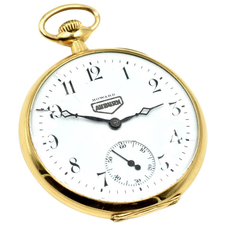 E. Howard Auburn Yellow Gold Vintage manual wind Pocket Watch For Sale ...