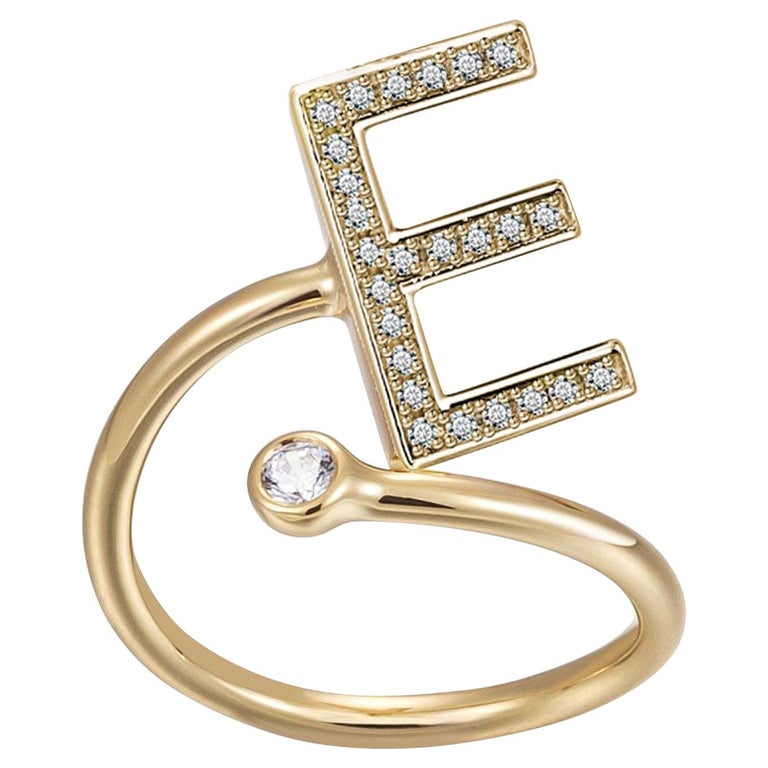 Customizable E Initial Bezel Wire Ring For Sale at 1stDibs