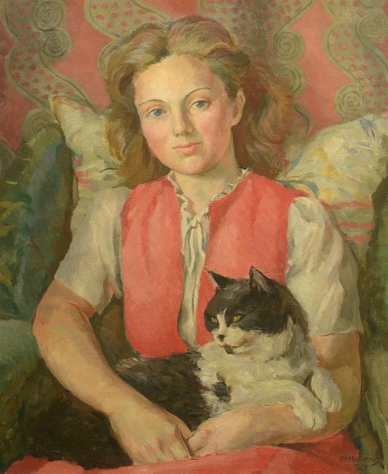 E. M. Watts - "A Girl with Her Cat, 1947, " EM Watts, oil on canvas ...