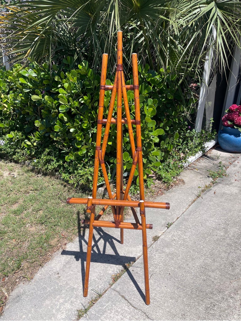 E. Murio Manila Rattan and Leather Folding Easel For Sale at 1stDibs