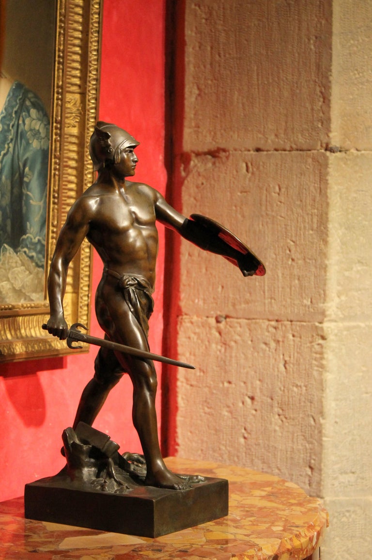 E. Picault 19th Century French Burnished Bronze Sculpture of a Gallic ...