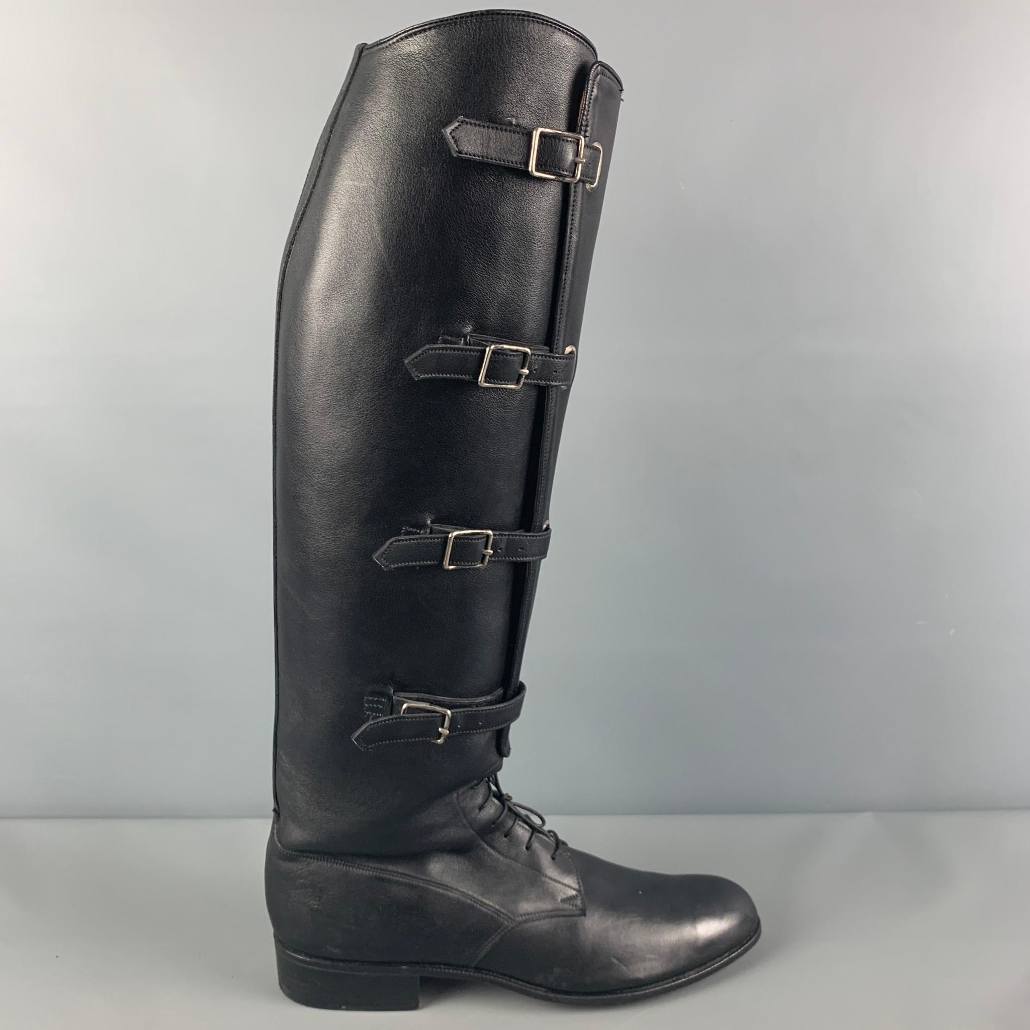 E. VOGEL Size 11 Black Leather Belted Custom Boots For Sale at 1stDibs