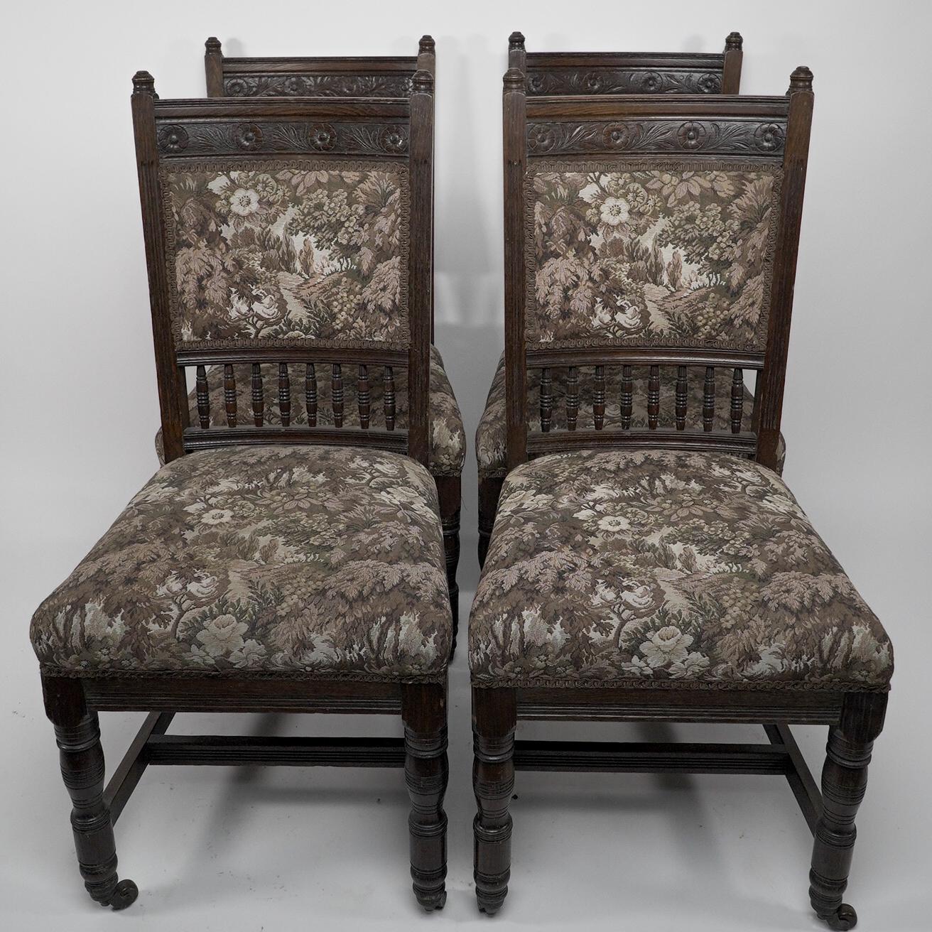 E W Godwin attributed, A set of four Aesthetic Movement oak dining ...