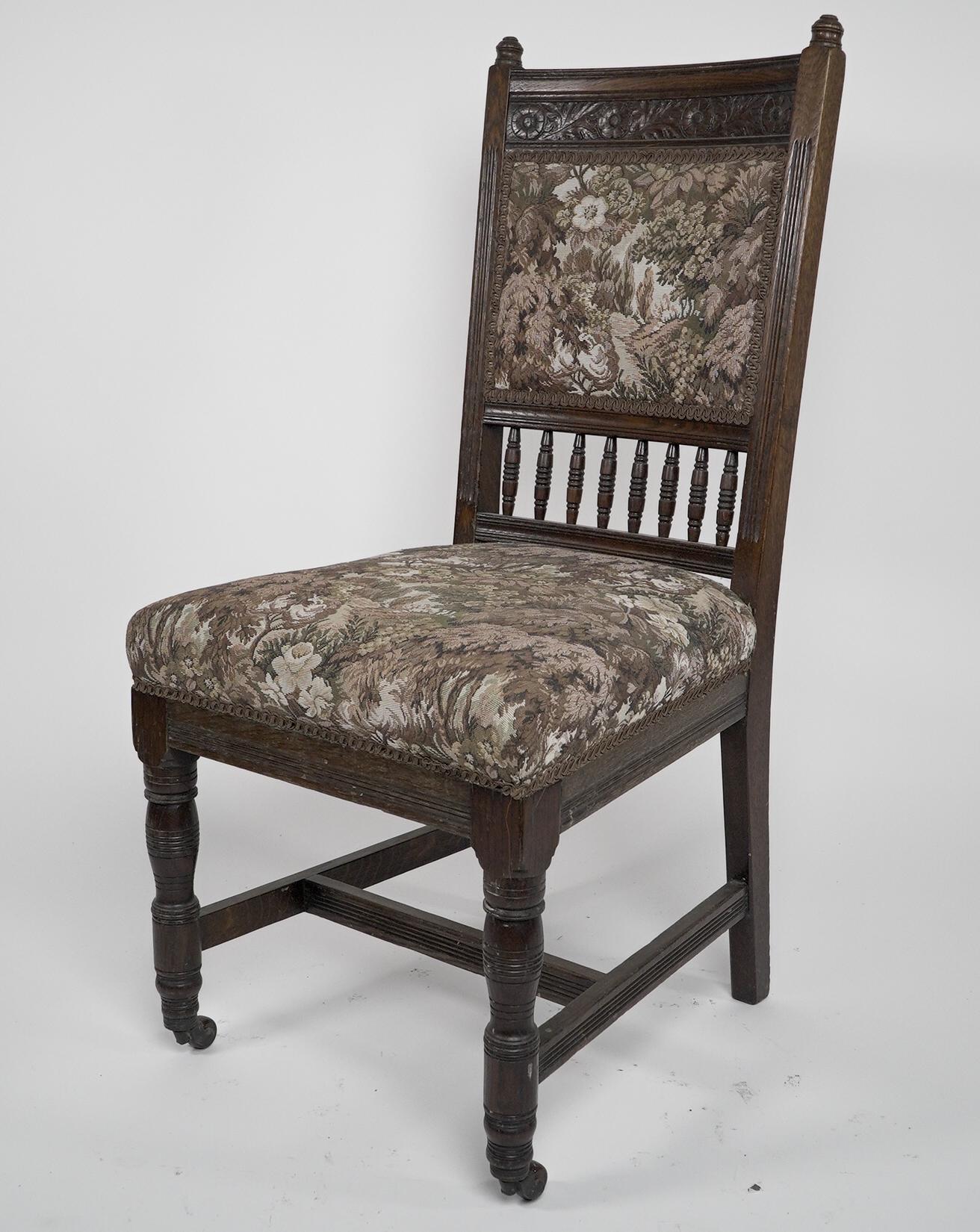 E W Godwin attributed, A set of four Aesthetic Movement oak dining ...