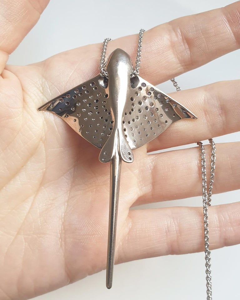 Eagle Ray Pendant, 18k White Gold, Blue Sapphires, Black and White ...
