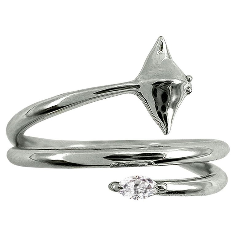 Customizable Eagle Ray Ring with White Marquise Moissanite, Silver For ...