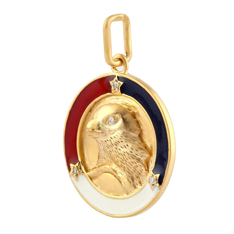 Eagle USA Theme Enameled Logo Pendant with Diamonds Made in 14k Yellow ...