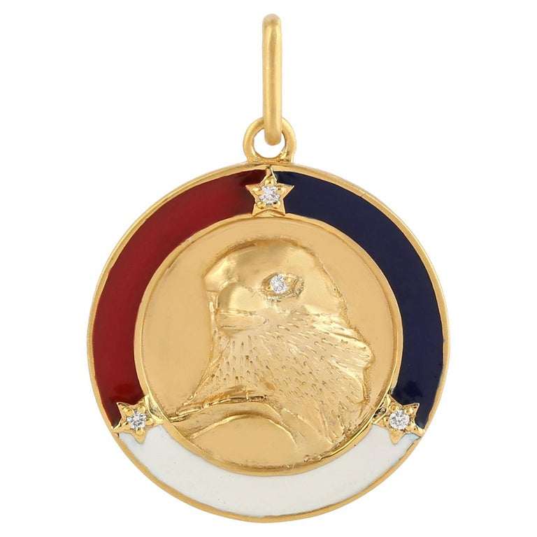 Eagle USA Theme Enameled Logo Pendant with Diamonds Made in 14k Yellow ...