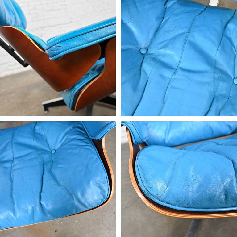 Eames 670 Lounge Chair 671 Ottoman Blue Leather Walnut Rosewood Herman ...