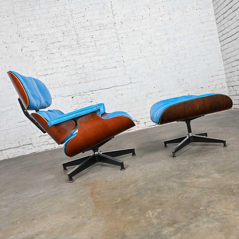 Eames 670 Lounge Chair 671 Ottoman Blue Leather Walnut Rosewood Herman ...