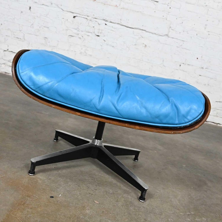 Eames 670 Lounge Chair 671 Ottoman Blue Leather Walnut Rosewood Herman ...